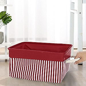 uxcell Storage Basket Bin, Collapsible Laundry Basket with Rope Handles,Decorative Fabric Basket for Shelves Office Closet Organizer, Red (Small - 13.8"x9.8"x6.7")