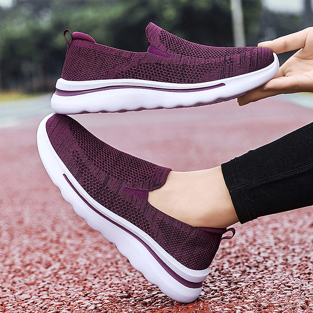 Women Slip On Walking Shoes Orthopedic Shoes,Breathable Mesh Arch Support Slip Resistant Work Shoes Tennis Shoes Sock Shoes (5,Purple,5)