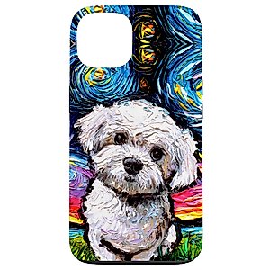 iPhone 13 Maltipoo Starry Night White Maltese Poodle Dog Art by Aja Case