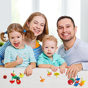 28 Pcs Wooden Spinning Top Spinning Toy Gyroscope Toy Fruit Wooden Spin Top Colorful Educational Toys Students School Kindergarten Fidget Spinner for Balance and Coordination Skills Party Games Gifts