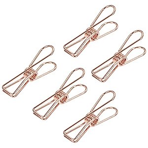 MECCANIXITY Small Metal Wire Clip 1 Inch Multi-Purpose Bag Clamp for Home Office Kitchen, Rose Gold Pack of 25