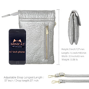 MINICAT Roomy Pockets Small Crossbody Bags Cell Phone Wallet Purses for Women(Silver)