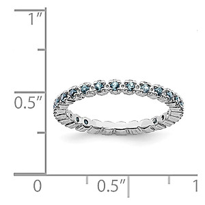Solid 925 Sterling Silver Stackable Aquamarine Blue March Gemstone Ring Eternity Band Size 5