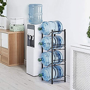 Water Jug Rack for 5 Gallon, Heavy Duty Water Cooler Jug Bottle Holder Save Space Detachable Water Bottle Plastic Glass Carrier Storage Shelf Organizer, 4-Tier, Black