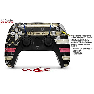 WraptorSkinz Skin Wrap compatible with Sony PS5 DualSense Controller Painted Faded and Cracked Pink Line USA American Flag (CONTROLLER NOT INCLUDED)