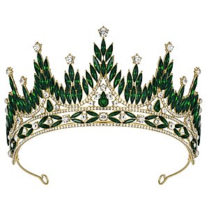 SWEETV Tiaras and Crowns for Women, Wedding Tiara for Bride, Rhinestone Queen Crown, Crystal Costume Hair Accessories for Birthday Prom Quinceanera Celebration,Green