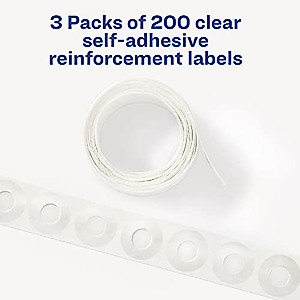 Avery Reinforcement Labels, 1/4" Diameter, Clear, 3 Packs, 600 Page Reinforcement Stickers Total (21881)