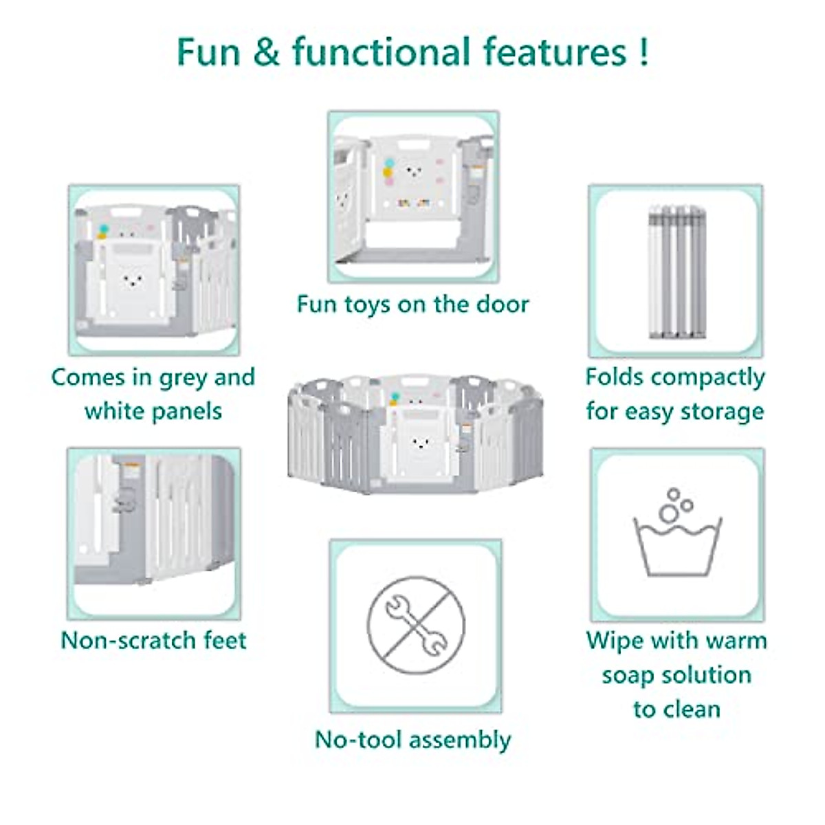 Dream On Me 14 Panel Oasis Play Center, Play Pen, Playard in Grey and White
