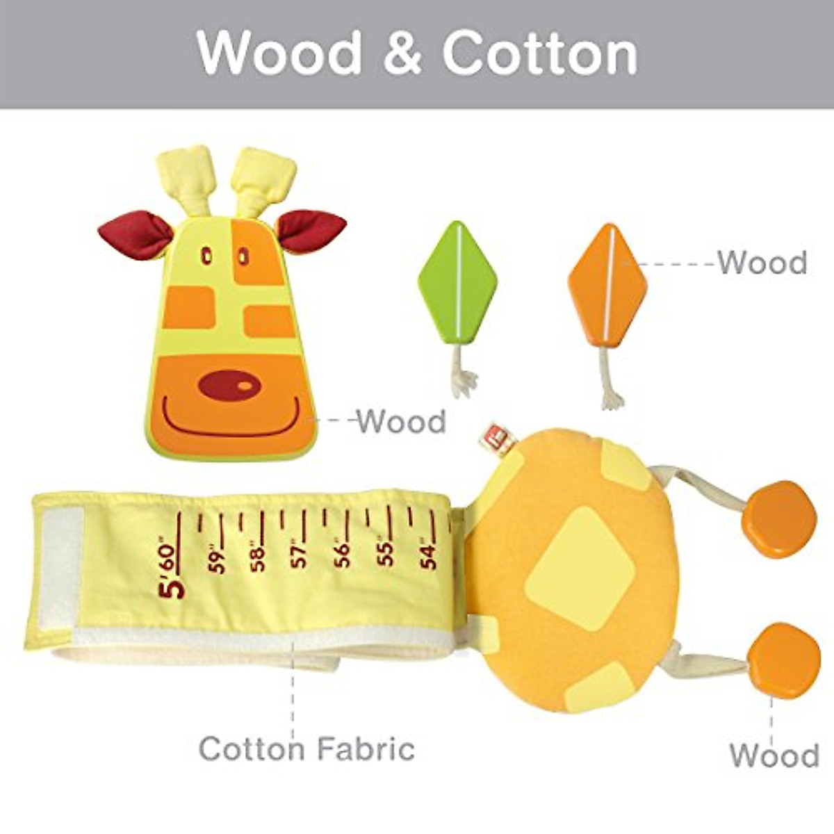 I'm Wood and Fabric Wall Growth Chart, Height Measurement, Scale, Ruler for Kids (Cow)