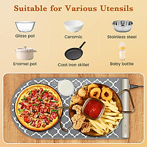 Food Warming Mat - Fast Heating Electric Warming Tray with 4 Level Temperature, Fast Full Surface Heating Mat, 3 Hours Auto Off, Rollable Portable Food Warmers for Individual Meals