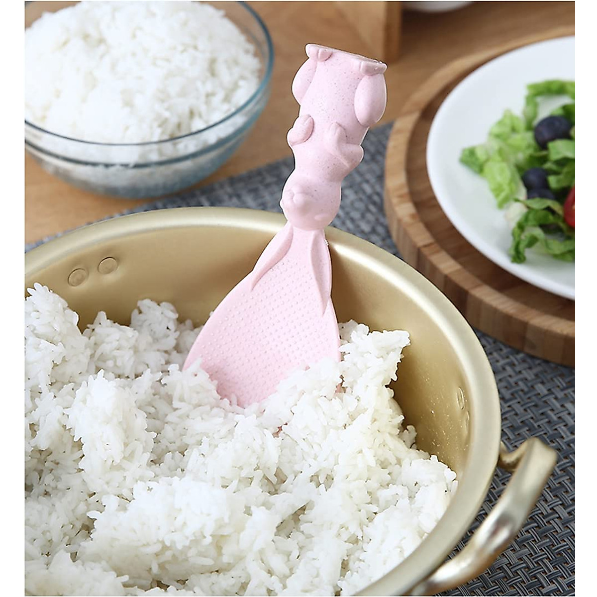 SKQIT 2 Pieces Creative Cute Rabbit Rice Spoon, Non Stick Rice Paddle, Bunny Shape Stand Up Serving Rice ShovelBeigeandPink One Size