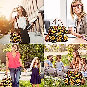 Insulated Lunch Bag Reusable Lunch Box Lunch Tote Bag Cooler Bag with Adjustable Shoulder Strap Food Storage Container Meal Prep Organizer for Women Men Adult Work Picnic - Sunflowers