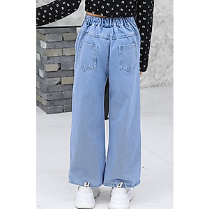 Milokado Big Girls Kids Jeans Casual Elastic Waist Wide Leg Demin Pants Size 5-13 Years (Blue Z, 12-13 Years)