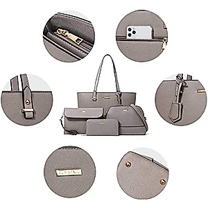 Shoulder Bags Women Fashion Leather Handbags Tote Bag Shoulder Bag Top Handle Satchel Purse Set 4pcs By ZZYY (Color : Grey)
