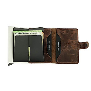 Secrid Men Mini Wallet Genuine Leather Vintage black RFID Safe Card Case max 12 cards, Brown, 65 x 102 x 21 mm