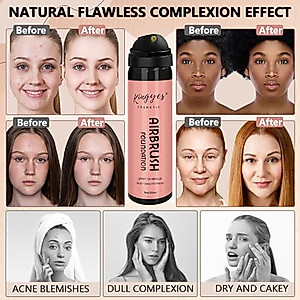 JCOOS Airbrush Foundation, Silk Airbrush Spray Foundation Full Coverage Foundation Makeup Primer Face Matte Foundation Kit Setting Powder, Foundation Brush, Natural Finish Lightweight Christmas Gifts