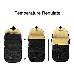 CozyMe Anti-Freeze 100% Australian Sheepskin Footmuff Universal Fits All Stroller Bunting Bag Weather Resistant Lambskin Baby Travel Sleeping bag,6-42M,Cream