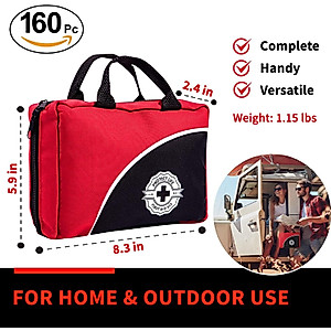 Protect Life First Aid Kit for Home/Business, HSA/FSA Eligible Emergency Kit Travel First Aid Kit Mini | Camping First Aid Kit Hiking | Small First Aid Kit for Car | Survival Medical Kit - 160pcs