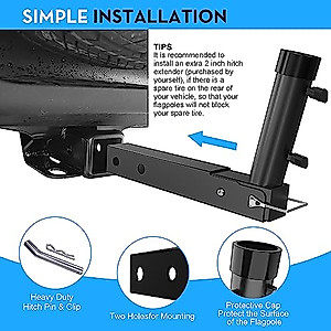 Tanfix Foldable Hitch Mount Flagpole Holder | All Metal Heavy- Duty, Fits Standard 2" Trailer Hitch, Compatible with Jeep, Truck, SUV, RV, Pickup, Camper Trailer (ONE Flagpole)