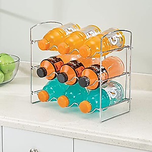 mDesign Metal Wire Free-Standing Water Bottle Rack - Storage Organizer for Kitchen Countertops, Pantry, Fridge - 3 Levels, Holds 9 Bottles - 2 Pack - Chrome