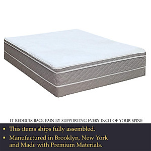 Mattress Comfort Medium Plush Eurotop Pillowtop Innerspring Mattress and 4" Low Profile Wood Boxspring/Foundation Set, with Frame, Full XL, Size