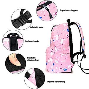 Junlion Dream Unicorn School Bag Kids 3-in-1 Bookbag Set, Laptop Backpack Lunch Bag Pencil Case Gift for Teen Girls Womens (Pink)