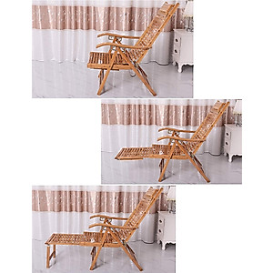 Lounge Chair, Lightweight Lounge Chairs Folding Reclining Garden Deck Chair Sun Lounger Zero Chair Bamboo Backrest Beach Chairs Sun Bed Recliner with Brown Padded Adjustable Footrest Max.200kg