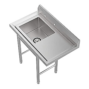 Bonnlo 304 Stainless Steel Utility Sink with Drainboard, One Compartment Workbench Sink Commercial Sink for Restaurant, Laundry Room, Backyard, Garages - Overall Size: 35.8" W x 21.3" D x 40.2" H
