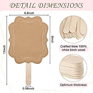 Amyhill Kraft Wedding Paper Fans Blank Handheld Church Fans and Wedding Fan Sticks with Stickers for DIY Crafting Wedding Celebration Party Favors, 8 x 6.8 Inch (20 Set)