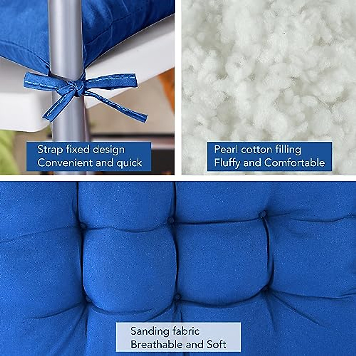 PLULON 4 Pack Chair Cushion Pads for Dining Chairs Soft Square Indoor Seat Pad Swinging Chair Cushions Seating Pillows with Ties for Kitchen Office Classroom Patio Garden Sofa Floor Chairs (Navy Blue)