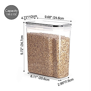 Vtopmart Cereal Storage Container Set, BPA Free Plastic Airtight Food Storage Containers 135.2 fl oz for Cereal, Snacks and Sugar, 4 Piece Set Cereal Dispensers with 24 Chalkboard Labels, Black