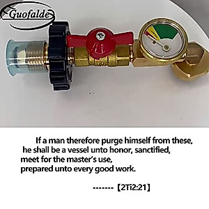 GUOFALDE POL Propane Refill Elbow Adapter with Gauge, 90 Degrees Propane Refill Pressure Adapter with ON-Off Control Valve, for Camping Grill 1Lb Bottle Tank