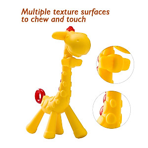 SHARE&CARE BPA Free Silicone Giraffe Baby Teether Toy with Storage Case, for 3 Months Above Infant Sore Gums Pain Relief and Baby Shower, Baby Teething Toys (Yellow)