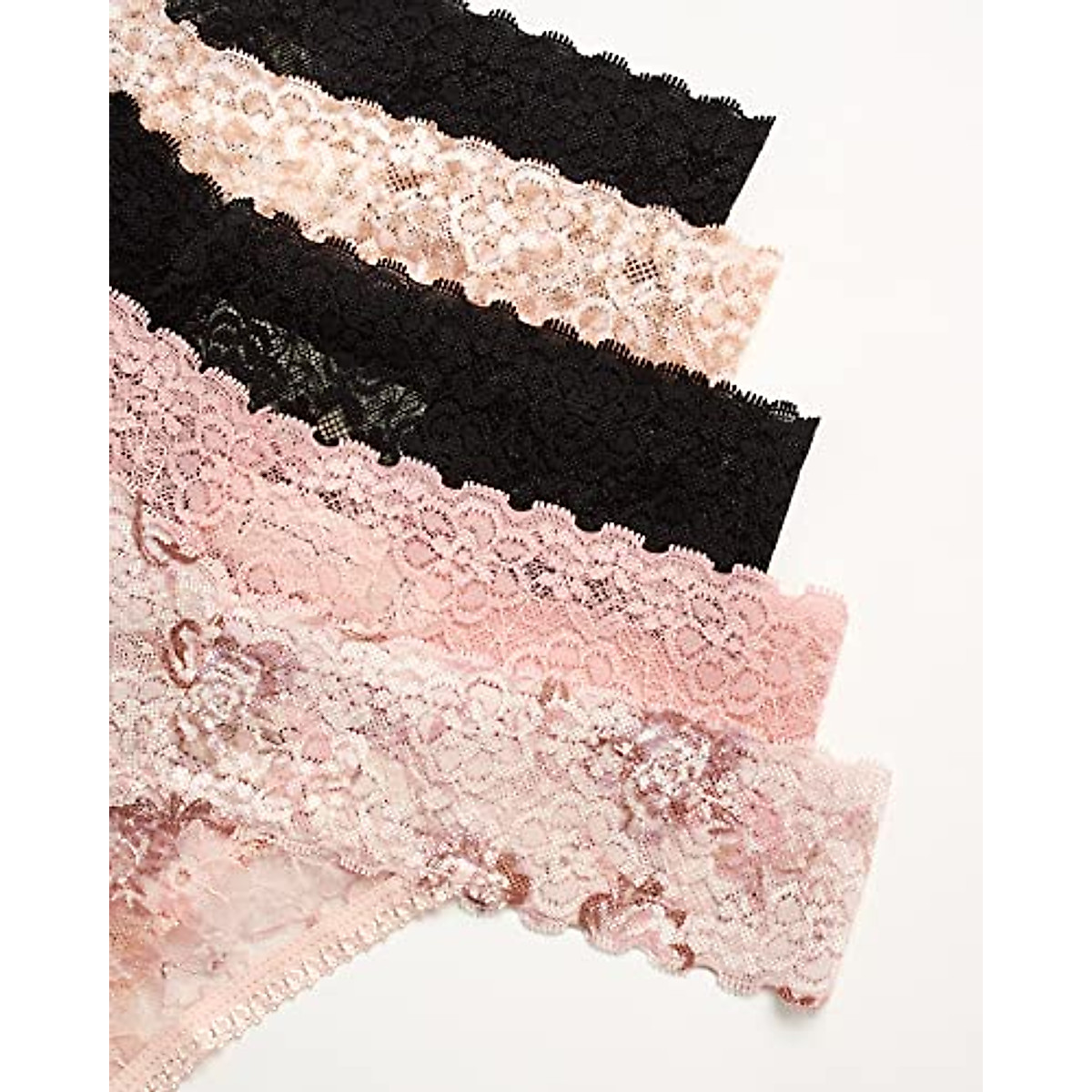 Jessica Simpson Women's Underwear - 5 Pack Stretch Microfiber Lace Thong Panties (S-XL), Size Medium, Black/Black/Animal Blush/Rose/Floral Rose