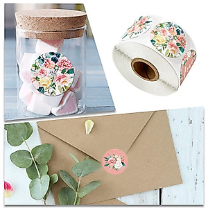 500 Pcs Floral Love Stickers Roll Flowers Paper Labels Floral Round Baking Stickers for DIY Craft Card Festival Decoration Party Gift
