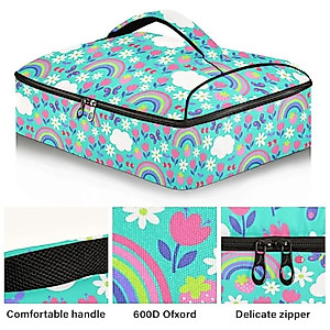 Kcldeci Insulated Thermal Food Carrier Insulated Casserole Carrier for Hot or Cold Food,Floral Fruit Rainbow and Cloud Insulated Tote Bag for Potluck Cookouts Parties Picnic,Lasagna Lugger