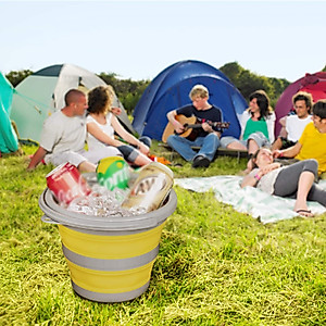 2 Pack Collapsible Sink with 1.32 Gal / 5L and 2.64 Gal / 10L, Foldable Round Tub, Space Saving Outdoor Waterpot for Garden or Camping, Portable Fishing Water Pail