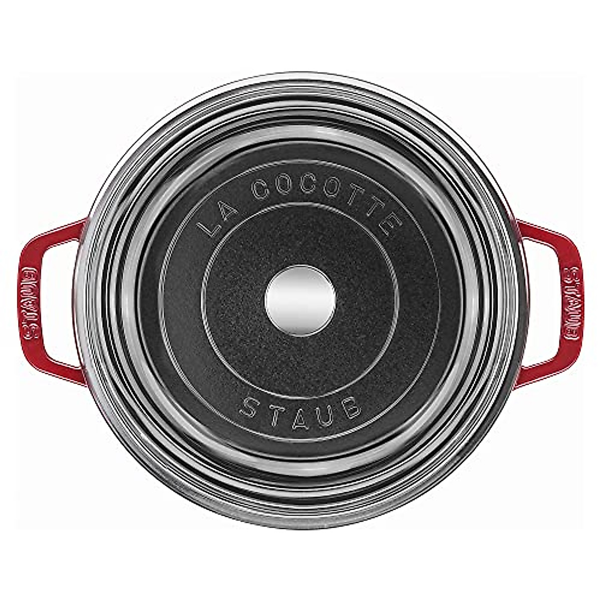 Staub Cast Iron Dutch Oven 4-qt Round Cocotte with Glass Lid, Made in France, Serves 3-4, Cherry