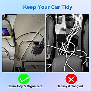 4 Multi Ports Car Charger, QC 3.0 Car Charger Adapter USB Car Charger for Smart Phone, Multi Cigarette Lighter Adapter Power Outlet Splitter Extender with 5FT Cable for Front and Back Seat Charging