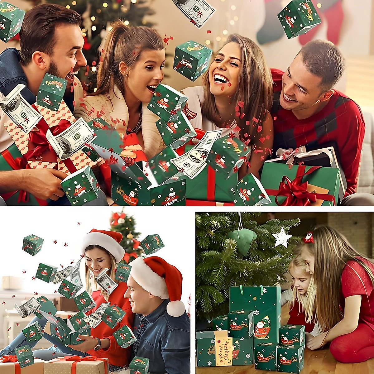 Surprise Gift Box Explosion for Money, Unique Folding Bouncing Surprise Gift Box Explosion, Christmas Cash Explosion Luxury Surprise Box Gift Box (Green Christmas)