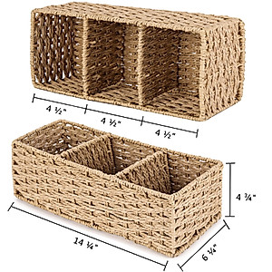 Vagusicc 3-Section Wicker Baskets for Shelves, Hand-Woven Round Paper Rope Wicker Storage Basket, Toilet Paper Basket for Toilet Tank Top, Baskets for Organizing, 2-Pack