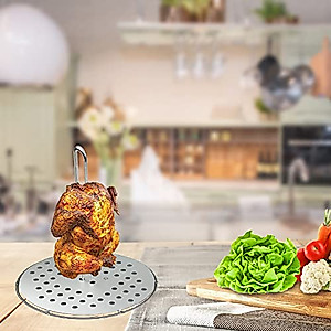 Buxiffod Turkey Fryer Rack, Poultry Deep Frying Rack BBQ Vertical Chicken Roaster Holder Deep Fry Pot Grill Aluminum Racks with Chrome Finish Wire Handle Lifter Hook Detachable