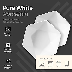 MITBAK 20 Ounce Bone China Soup Bowls | Set of 6 Diamond Shaped White Serving Bowl Plates For Soup, Ramen, Cereal, Pasta, Fruit, Pho, Salad, Dessert | Decorative Bowls Make Excellent Gift Idea