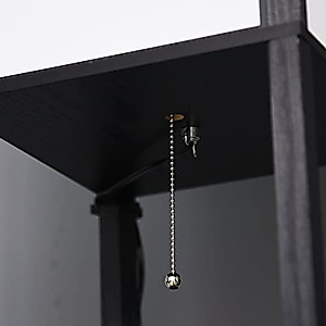 HOMCOM Modern Floor Lamp with Shelves & Dual Ambient Lighting, Tall Standing Lamp for Living Room, Bedroom with Fabric Lampshade (Bulb not Included), Black