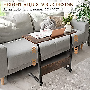 Hadulcet Mobile Side Table, Mobile Laptop Desk Cart, Mobile Computer Desk Stand Up Desk Office, Adjustable Over Bed Table with Wheels for Sofa, 31.5 x 15.7 in Rustic Brown