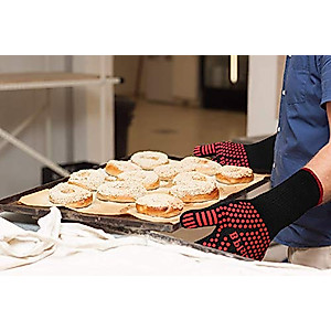 BBQ Heat Resistant Gloves 1472℉ for Men and Women - Extreme Heat Proof Grills Glove with Non-Slip Silicon for Grilling, Cooking, Baking for Oven, Grill, Smoker (Medium and Large, Black-Red)