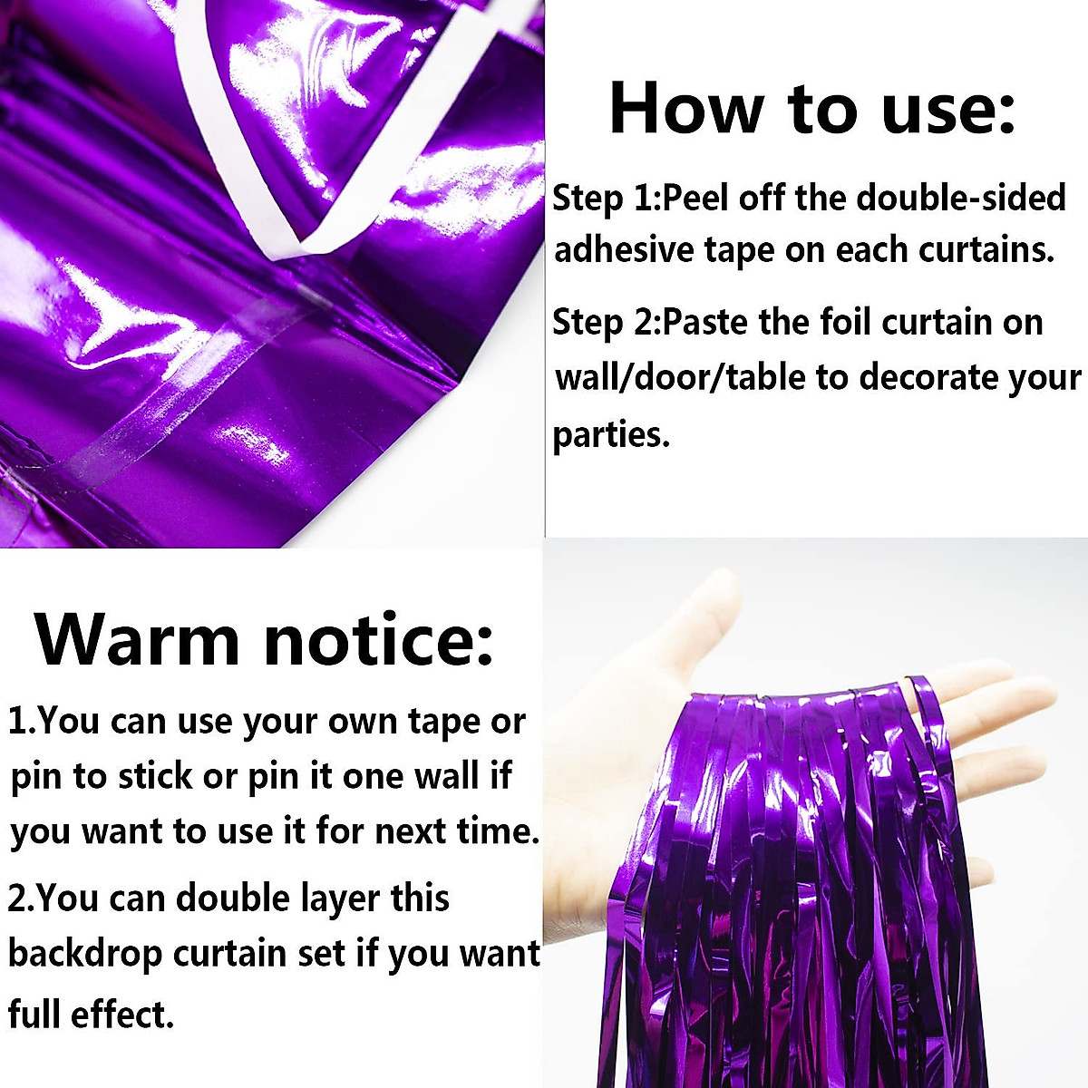 Purple Backdrop Curtains for Party Supplies - 6.5x6.5 ft, Pack of 2 | LILF Foil Fringe Curtain Streamers Tinsel Backdrop for Birthday Bachelorette Party Decorations Photo Booth Props