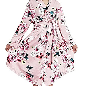 QTECLOR Matching Maternity Robe and Swaddle Blanket Set for Mommy, Maternity Robes Hospital Bag Must Have New Moms Gift
