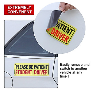 JUSTTOP 3pcs Magnet for Car, Please Be Patient Student Driver, New Drivers Sticker Safety Warning, Magnetic Reflective Rookie Driver Bumper Sticker (Black&Red)