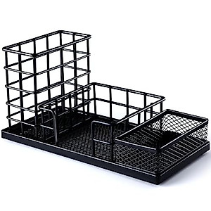 Chraevq Desk Organizers and Accessories, Mesh Office Supplies Desk Organizer, DIY Desktop Organizer, Pen Holder, Sticky Note Tray, Paperclip Storage and Office Caddy for Office Home School, Black.